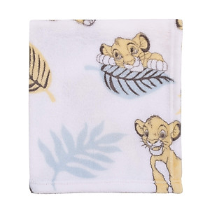 Disney Lion King Super Soft White, Yellow, Green Simba Leaves French Fiber Baby Blanket, White, Green, Yellow