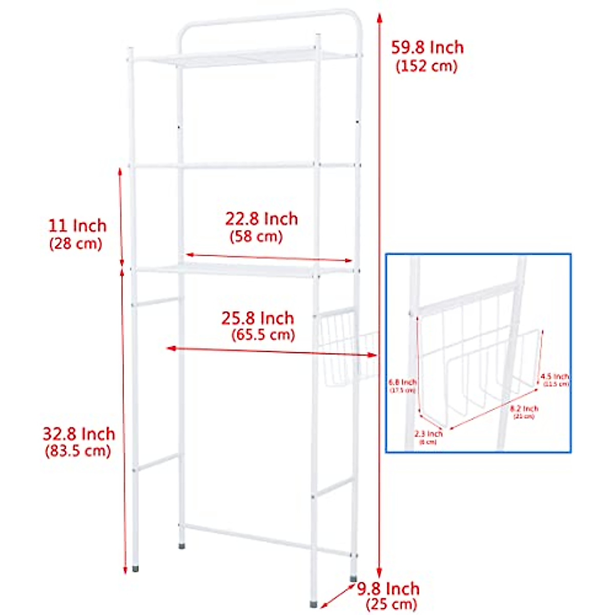 Oikos 3 Tier Over-The-Toilet Storage, Above Toilet Storage, Over The Toilet Bathroom Storage, Over The Toilet Storage White, Over Toilet Shelf, Bathroom Racks and Shelves, Magazine Rack (White)