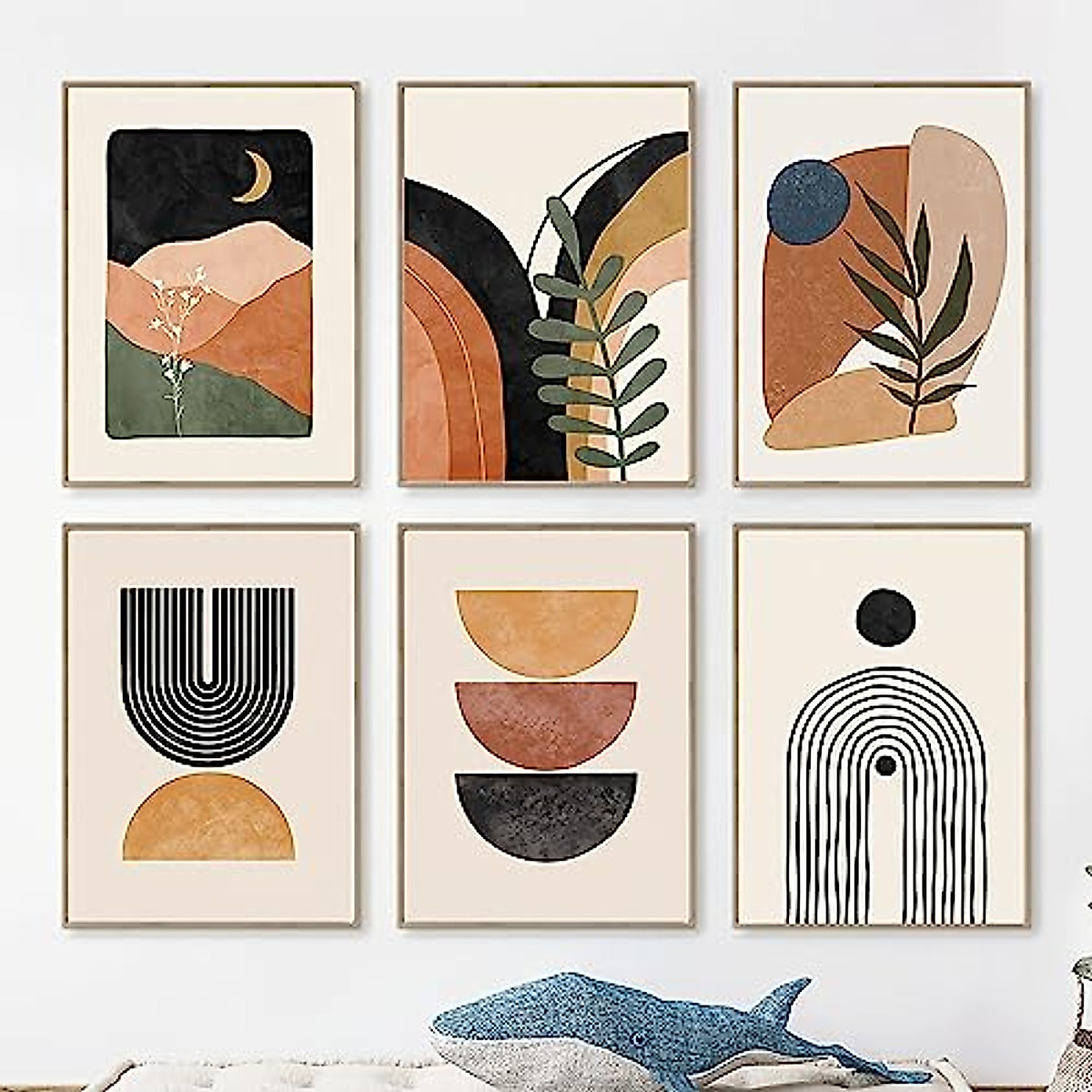 6pcs Frameless Abstract Geometric Canvas Painting Boho Mid-Century Modern Wall Art Minimalist Wall Art Black Beige Neutral Abstract Geometric Print Room Poster Suitable For Living Room Bathroom