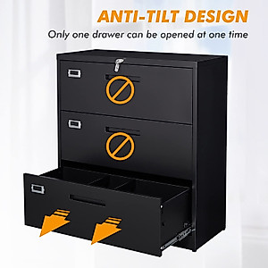STANI Lateral File Cabinet with Lock, 3 Drawer Lateral Filing Cabinet, Metal Lateral File Cabinet for Home and Office, Metal Storage File Cabinet for Hanging Files Letter/Legal/F4/A4 Size