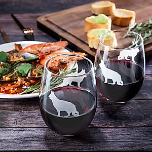 The Wine Savant Set of 2 Dog Stemless German Shepherd Wine Glasses Puppy & Doggy Lover for Him and Her Dogs Silhouette - Glass Gifts Etched Tumblers for Anniversary, Wedding, Home Bar Gifts