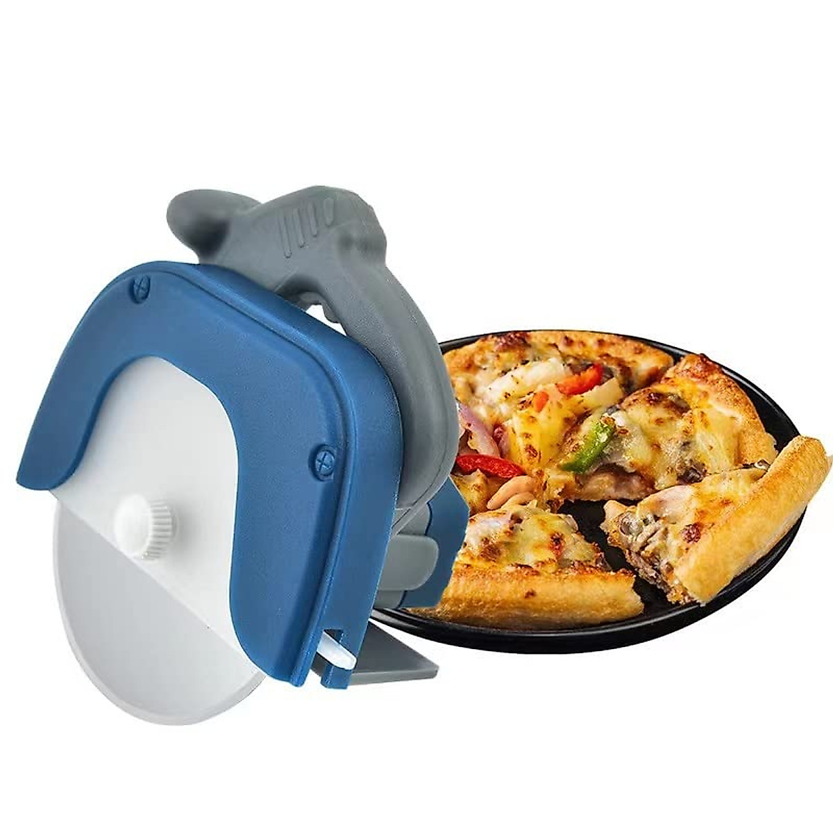 Fat-Cat Pizza Cutter Wheel, Super Sharp Pizza Slicer with Protective Blade Guard for Pizza, Pies, Waffles and Dough Cookies, Easy to Use and Clean (Blue)