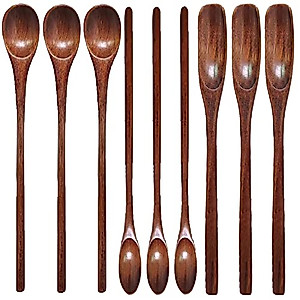 Wooden Coffee Spoons Long Handle Wooden Tea spoon Wooden Mixing Honey Spoon Handmade Wood Stirring Spoon for Kitchen Stirring Dessert Honey Spoons(9PCS)