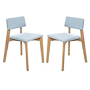 WoodShine Mid Century Modern Dining Chair Sets, Solid Rubber Wood Chairs(2 pcs) with Back & Seat Cushion Fabric, Natural