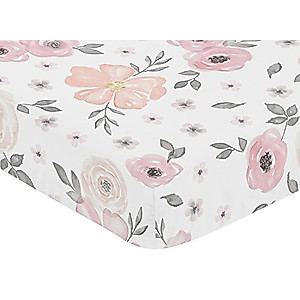Blush Pink, Grey and White Baby or Toddler Fitted Crib Sheet for Watercolor Floral Collection by Sweet Jojo Designs