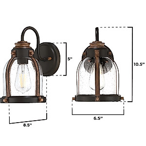 Westinghouse 6118100 Cindy Vintage-Style One-Light Indoor Wall Light Fixture, Oil Rubbed Bronze Finish with Barnwood Accents, Clear Seeded Glass