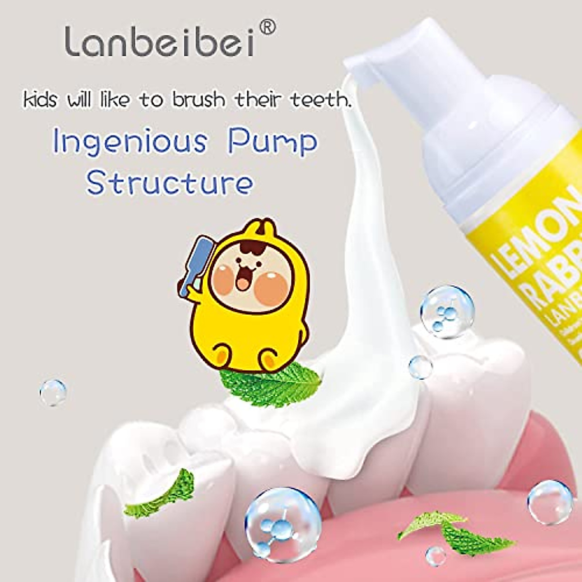 Lanbeibei Kids Foam Toothpaste, Fluoride Free Natural Formula Strawberry Flavor 60ml 1Pack