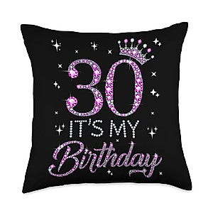 Happy 30 Years Old Men Women Birthday Gift 30 Pink Crown 30th Birthday Gifts for Her Throw Pillow, 18x18, Multicolor