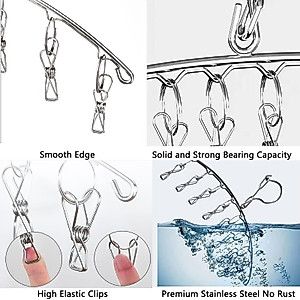 Skroad Stainless Steel Laundry Drying Rack Clothes Hanger with Windproof Hook,Underwear Hanger,Clothes Hangers with 8 Clips for Drying Socks,Diapers,Baby Clothes(2 Pack)