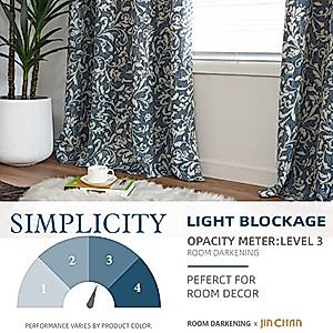 jinchan Farmhouse 80% Blackout Curtains for Bedroom Thermal Curtains Room Darkening Scroll Floral Patterned Thermal Insulated Curtains Living Room Vintage Country Curtain 84 inch Long 2 Panels Blue