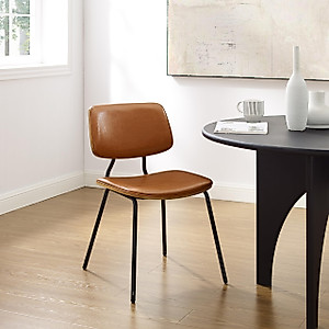 Art Leon Dining Chairs, Set of 2, Mid Century Modern Faux Leather Dining Room Chairs with Bentwood, Armless Accent Chairs with Black Metal Legs for Kitchen Living Room, Brown