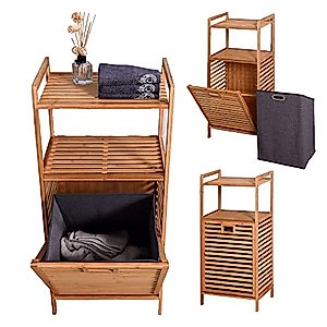 Lestar Bathroom Hamper Laundry Basket Bamboo Storage Organizer (Type 3-w/2 tier Shelf)