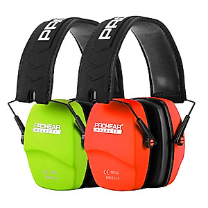 PROHEAR 016 Shooting Ear Protection Earmuffs 2 Pack, NRR 26dB for Gun Range, Hunting - Fruit Green and Orange