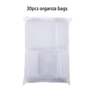 JANEMO 30 Pcs Jewelry Bags,5×4 Inch Reusable Organza Bags with Drawstring,Use for Weddings, Christmas, Confectionery, Jewelry, Cosmetics, Playing Cards, Baby Toy Parts, Lip Gloss Bags, Chocolate