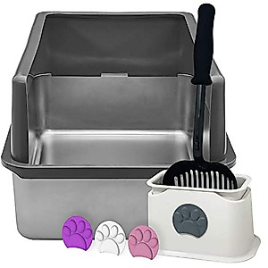 iPrimio Scoop Monster Cat Litter Scooper with 17 Inch Long Handle and Soft Grip - Easy Cleaning Litterbox - Modern Scooper Holder -Works with All Metal and Plastic Scoopers