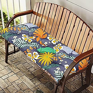 Outdoor Bench Cushion 48"x20", Waterproof Patio Cushions 3 Seaters Swing Cushion Replacement with Ties, for Garden Patio Furniture Lounger Bench (Flower, 48x20 in)