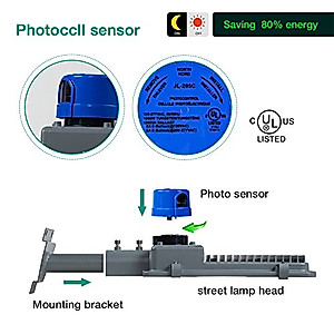Gebosun 200W AC Powered Street Light & Flood Light, with Optic Sensor, Dusk to Dawn, 9,600 Lumen, 6,000K, IP65 Waterproof, Wall-Mounted & Pole-Mounted