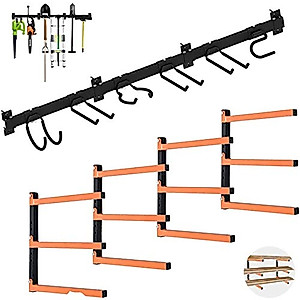 Homydom Wood Organizer and Lumber Storage Metal Rack & Garage Storage System Utility Organizer Wall Amount with Hooks