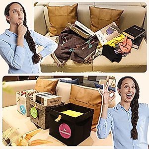 MILILOVE 6Pcs Felt Storage Basket 9x9x10 inch Cube, Fabric Cloth Storage Bin, Collapsible Organizer Basket with Handle for Cloth Toys Underwears Bedroom Playroom Office (with free decorations)