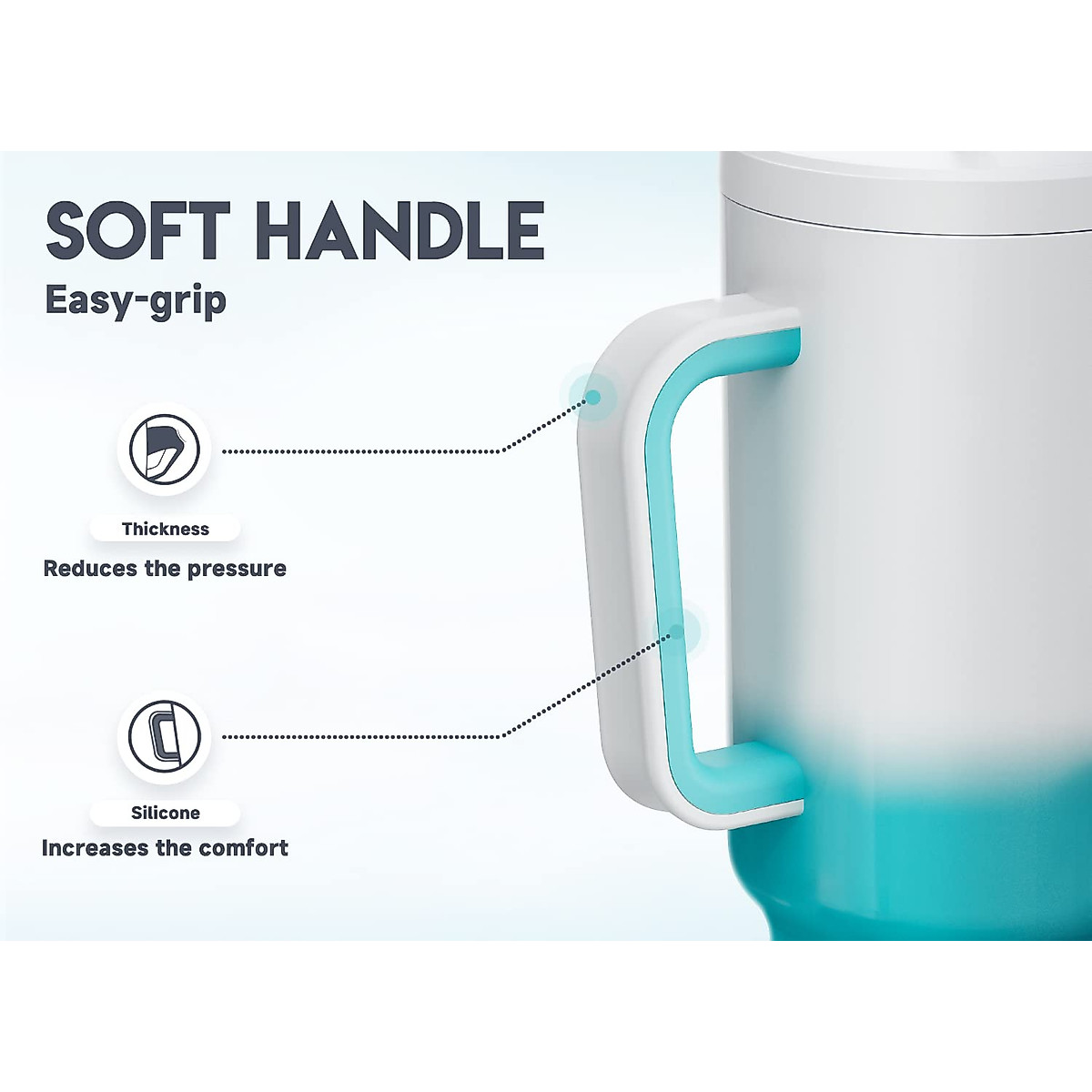 Meoky 40oz Tumbler with Handle, Leak-proof Lid and Straw, Insulated Coffee Mug Stainless Steel Travel Mug, Keeps Cold for 34 Hours or Hot for 10 Hours (Azure)