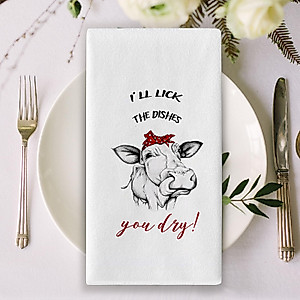 Seliem Funny Farm Cow Kitchen Dish Towel, Kitchen Closed The Heifers Had it I’ll Lick The Dishes You Dry Sign Tea Bar Hand Drying Cloth, Country Farmhouse Fun Animal Decor Home Decorations 18” x 26”