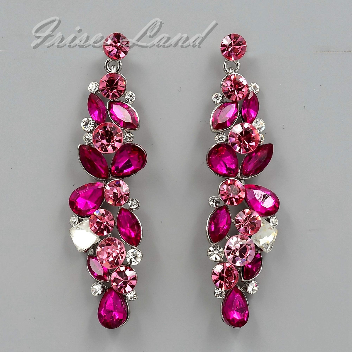 Womens Jewelry Fuchsia Pink Crystal Rhinestone Bridal Drop Dangle Earrings Sparkling Cluster style in Silver Tone for Wedding prom Party Birthday Gift