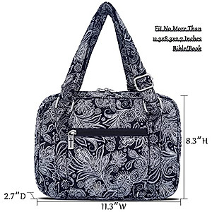 Lost Deer Bible Covers Adjustable Shoulder Straps Scripture Book Case Bags for Women, Black Floral Quilted Cotton Cloth Bible Case Extra Large 11.3x8.3x2.7 Inches