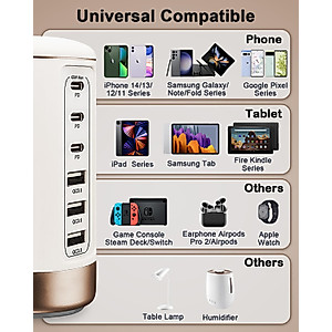 60W USB-C Charging Station for Multiple Devices, Universal 20W USB-C & 18W USB Charging Hub, Smart IC Identification Technology Charging Tower for iPhone iPad Tablets Smartphones, Home Office Use
