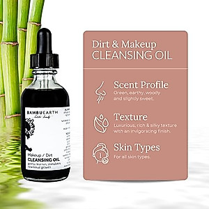 BambuEarth Gentle Oil Cleanser and Makeup Remover - Organic Ingredients & EWG Certified - Daily Face Cleanser for All Skin Types. Cleansing Oil for Removing Dirt - Vegan Skincare (1.8 oz)