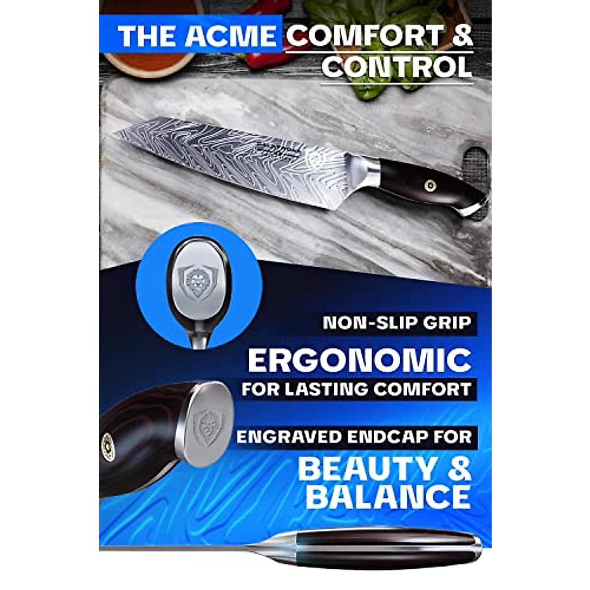 Dalstrong Kitchen Knife, Kiritsuke Chef Knife - 8.5 inch - Omega Series - American BD1N-VX Hyper Steel - Razor Sharp Knife - Acacia Wood Display Stand, Cooking Knife, Collection Set, Leather Sheath