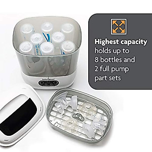 Baby Brezza Bottle Sterilizer and Dryer Advanced – HEPA Filter And Steam Sterilization – Dries 33 Percent Faster Then Original - Universal Fit up to 8 Baby Bottles And 2 Sets of Pump Parts (Any Brand)