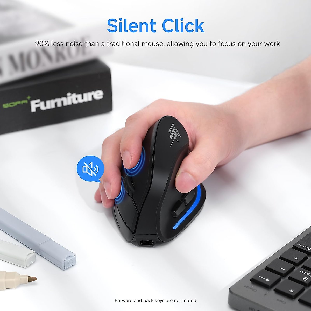 ECHTPower Wireless Bluetooth Mouse, Ergonomic Mouse with LED Light, Tri-Mode BT5.0+BT5.0+2.4GHz, Vertical Mouse Adjustable DPI 2400/1600/1000, Rechargeable Mice for PC, Laptop, Mac, Windows