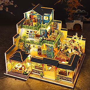 Spilay Dollhouse DIY Miniature Wooden Furniture Kit,Mini Handmade Big Castle Model with LED & Music Box,1:24 Scale Creative Doll House Toys for Adult Gift