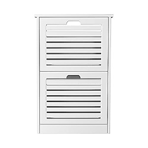 TENNTOU 2 Flip Drawers Shoe Storage Cabinet, Free Standing Shoe Rack, White Wood Slim Shoe Organizer Cabinet for Entryway, Hallway, Bedroom