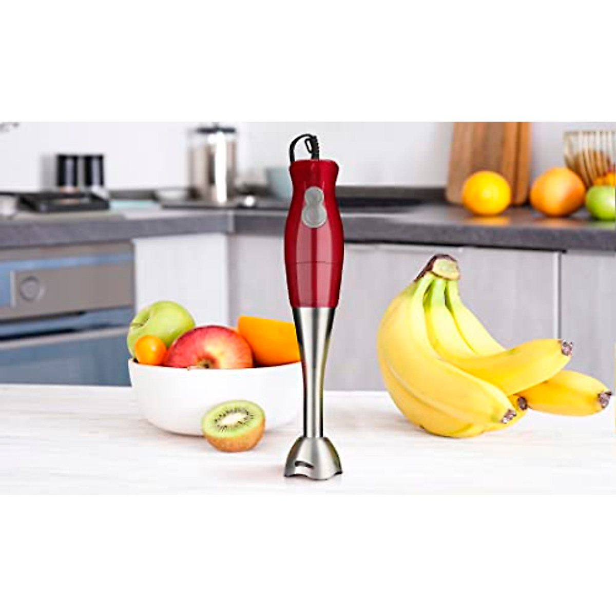 Eternal Living Immersion Hand Blender Handheld Electric Heavy Duty, Red
