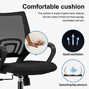 YKCUL 2 pcs Home Office Desk Chairs for Bedroom Office Swivel Chair Ergonomic Desk Chair with Arms Mesh Computer Desk Chairs for Adults Adjustable Mid Back Task Chair with Lumbar Support, Black