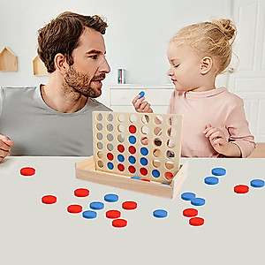 TENGTUNG Wooden 4 in A Row Board Games Line Up 4 Connect Games for Travel Board Games Foldable Classic Family Fun Toy for Kids and Adults (Travel Size)