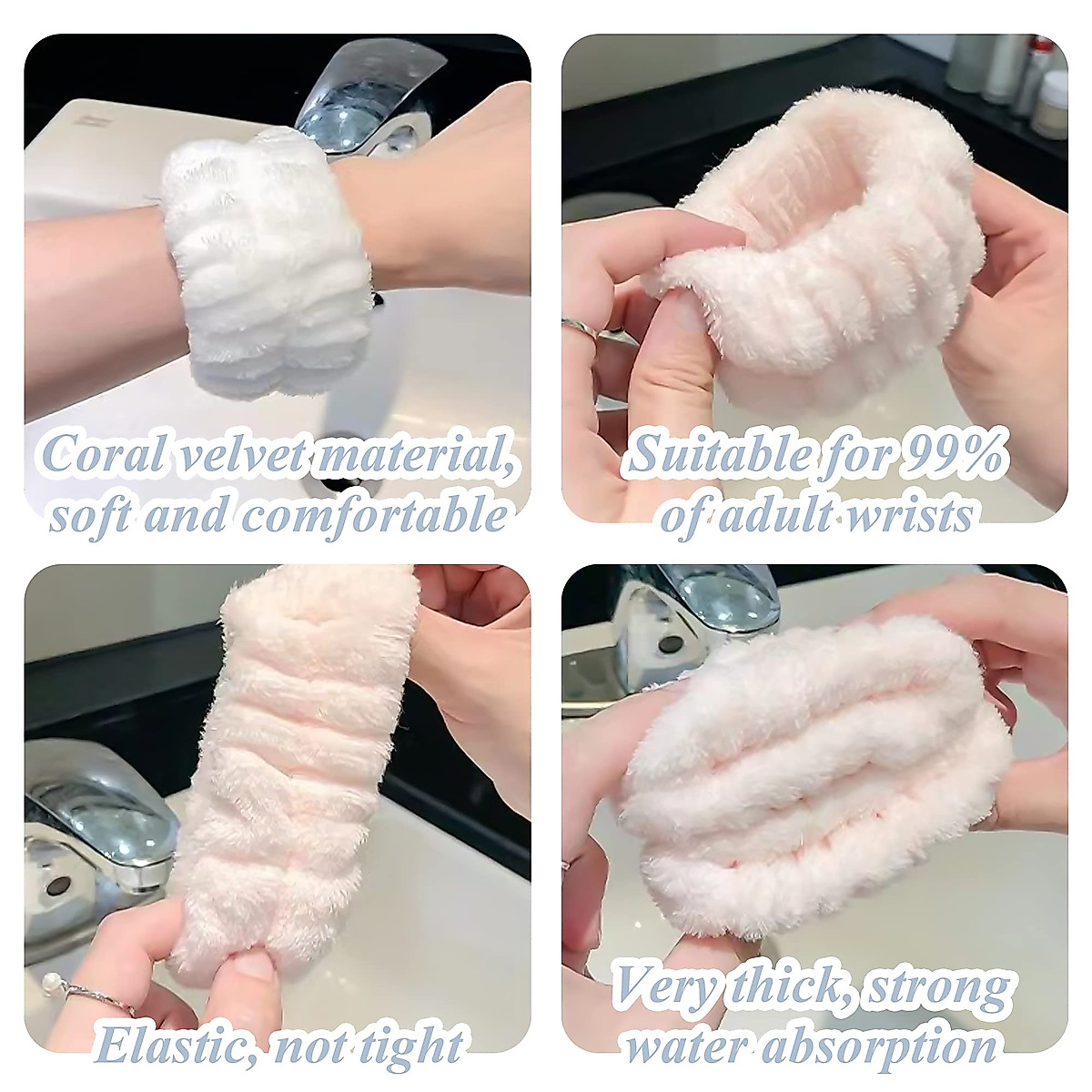 6 PCS Face Washing Wristbands for Washing Face Microfiber Wrist Wash Band Towel, Reusable Sweatband Makeup Skincare Yoga Sports Prevent Liquids Spilling Down Arms for Women Girls