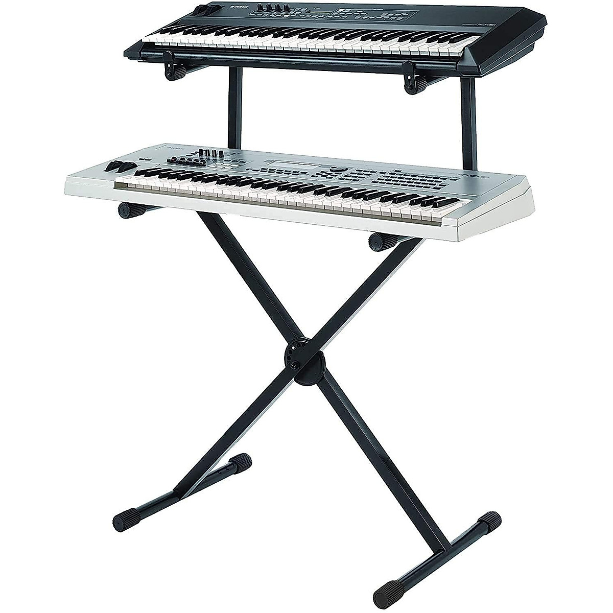 MIYAKO Double Piano Stand with Adjustable Height and Locking Straps constructed with High Strength Steel for Durability - Ideal for Two a Keyboard Stand (D-11)