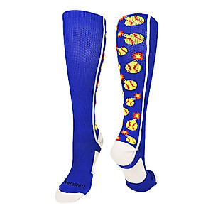 MadSportsStuff Softball Bomber Over the Calf Socks (Royal/White, Small)