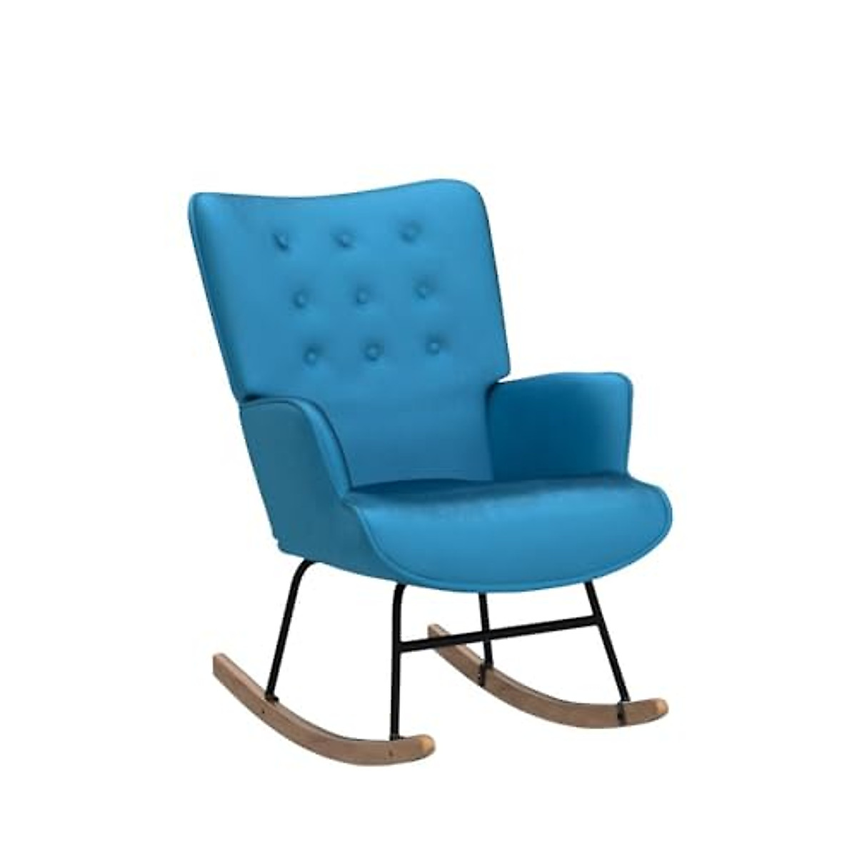 Kosydown Basic Blue Rocking Chair, Velvet Rocking Chair Nursery, Upholstered Comfy Armchair with High Backrest for Living Room Bedroom Offices, Solid Wood Legs Reading Chair