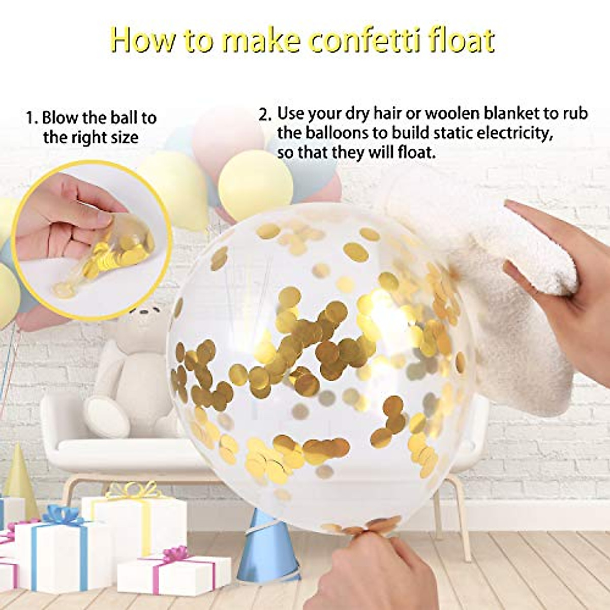 Navy Blue and Gold Confetti Balloons Party Decoration Supplies 70pcs 12 inch Gold Metallic Pearl White Balloons for Navy Party, Baby Shower, Wedding, Graduation, Birthday, with 2 Strips, 2 Foil Ribbon