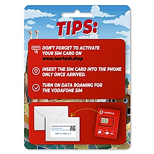 Vodafone Spain XL Prepaid SIM Card 350GB and 26GB in The Rest of Europe, UK, Turkey | 1600 Minutes to The US, Canada and to 66 Other Countries | Activation only at www tourtech .Shop