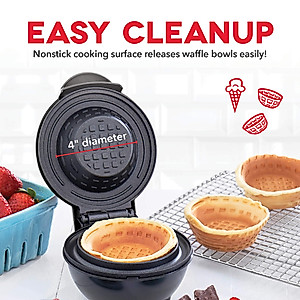 DASH Mini Waffle Bowl Maker for Breakfast Burrito Bowls, Ice Cream and Other Sweet Desserts, Recipe Guide Included - Black