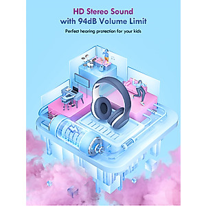 WeDuet Kids Wireless Headphones, Kids Headphones with MIC, Wireless 5.0 Stereo Children Headphones for Boys, Safe Volume, Foldable Over Ear Children Headphones for iPad Tablet Home School