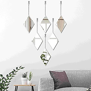 LYLDACER Yanliff Diamond Shape Decorative Wall Mirror.Set of 3,Hanging Chain Frameless Mirror. 8X13inches,Small Decor Mirror.