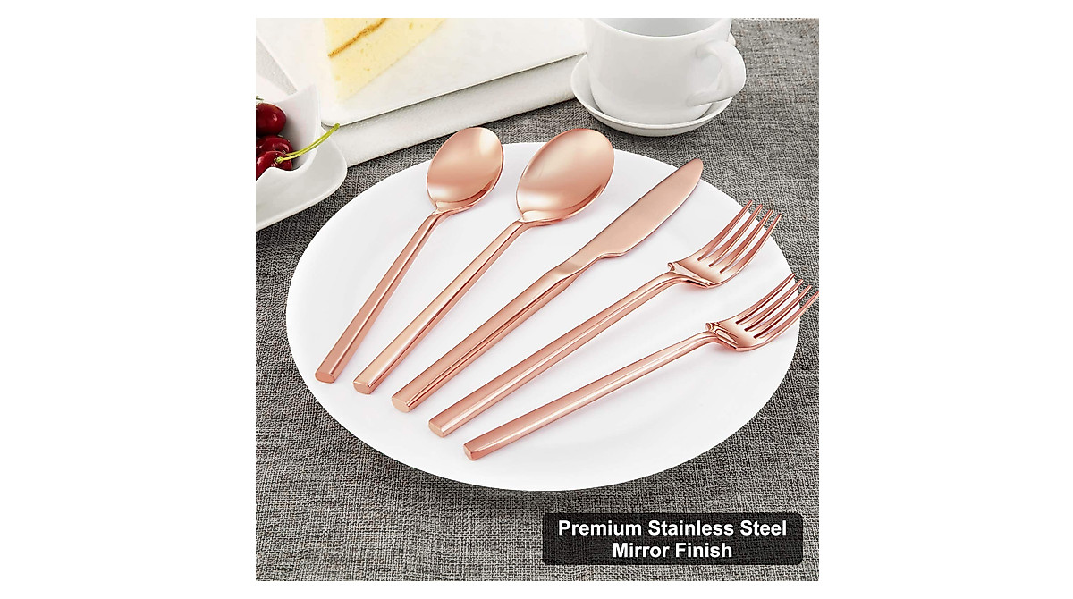 Rose Gold Silverware Set - 20-Piece Stainless Flatware for 4