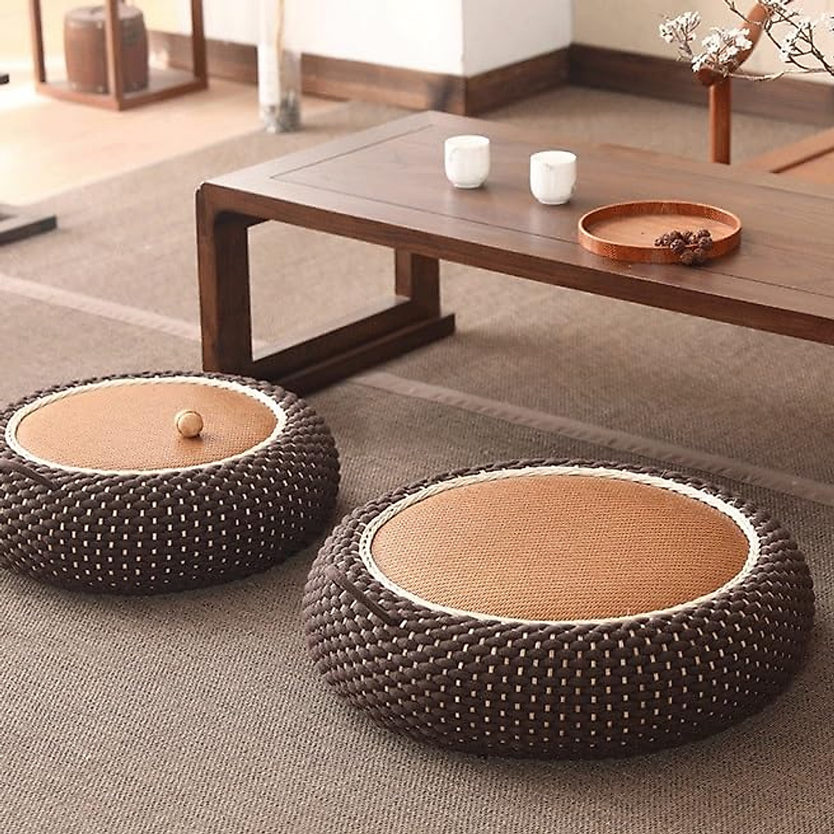KXDFDC Japanese futon Tatami mat Floor seat Block Home Lazy Tea Room Play mat Round futon Rattan Woven (Color : E, Size : 50 * 17cm)