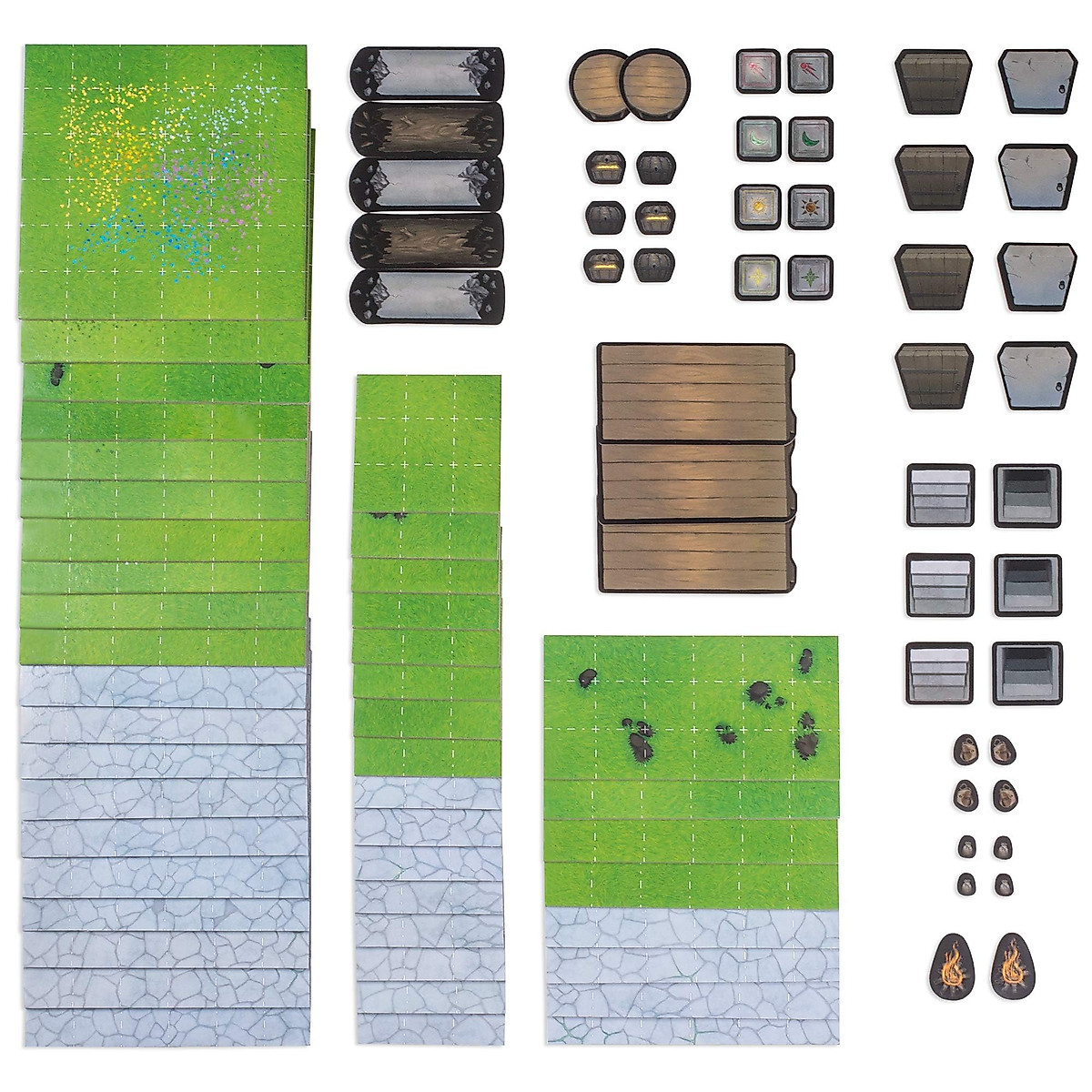 Stratagem The Master's Atlas Grid Tiles-Reversible Dry Wet Erase Battle Map for 3D DND-RPG Tabletop RPG Scenery-Dungeons Dragons Pathfinder- Tabletop Grid| Grass/Stone - 44 Tiles & 48 Tokens