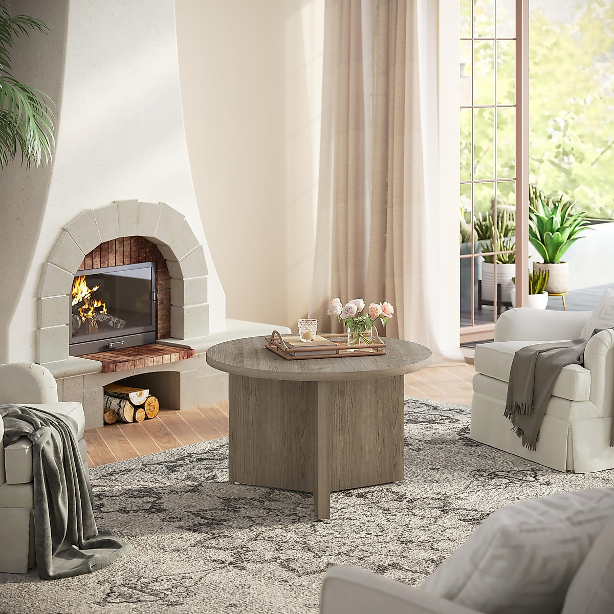 Luoxiao Coffee Table for Small Space, Minimalist Modern Table for Living Room, Durable & Sturdy Small Round End Table with Adjustable Feet Pads, Wood